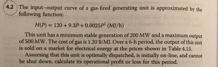 Solved The input-output curve of a gas-fired generating | Chegg.com