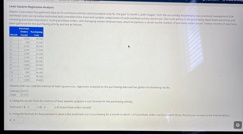 Solved Least Squares Regression Analysis Bogota Corporation | Chegg.com