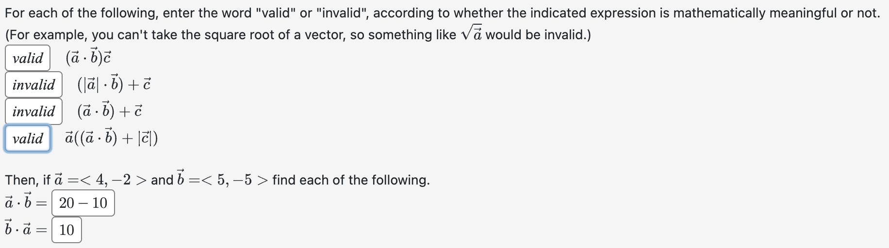 Solved For each of the following, enter the word "valid" or | Chegg.com