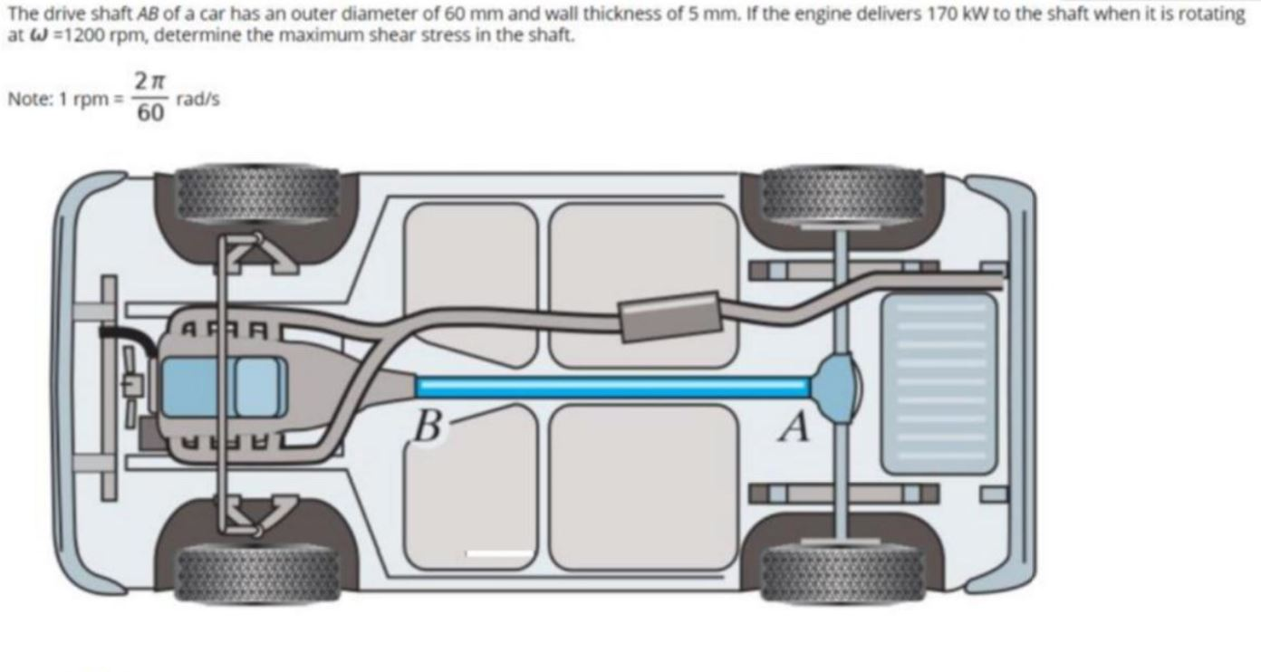 Solved The drive shaft AB of a car has an outer diameter of | Chegg.com
