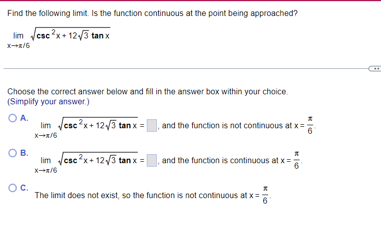 Solved Find the following limit. Is the function continuous | Chegg.com