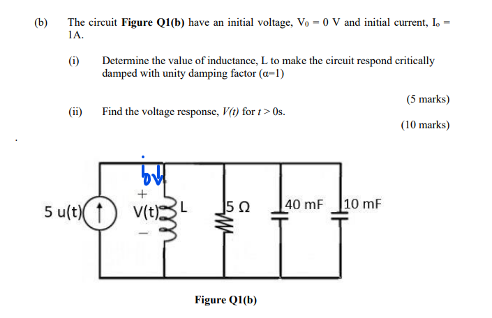 Solved (b) The circuit Figure Q1(b) have an initial voltage, | Chegg.com