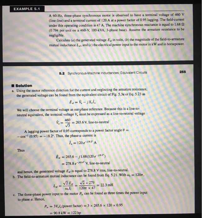 Solved EXAMPLE 5. A 60-Hz, three-phase synchronous motor is | Chegg.com