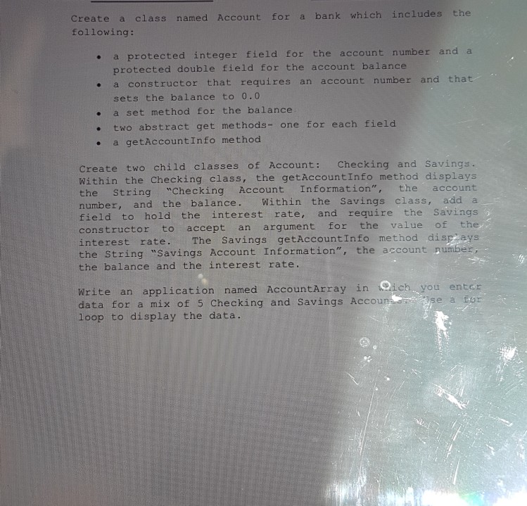 Solved Create a class named Account for a bank which | Chegg.com