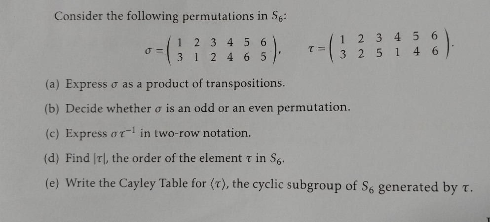 Solved Consider the following permutations in S6 1 2 345 6 ơ | Chegg.com