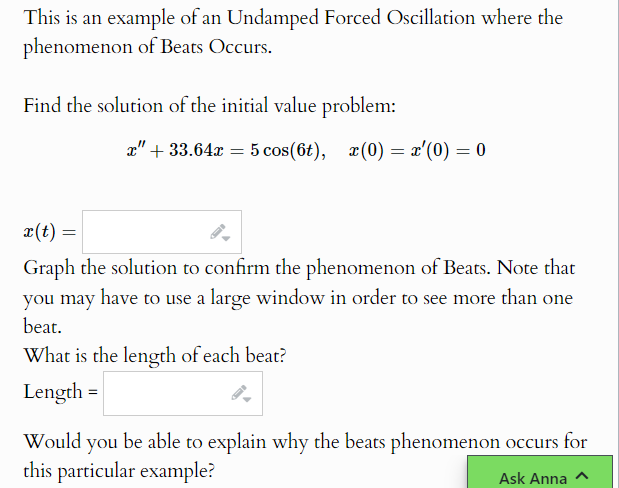 Solved This is an ﻿example of an ﻿Undamped Forced | Chegg.com