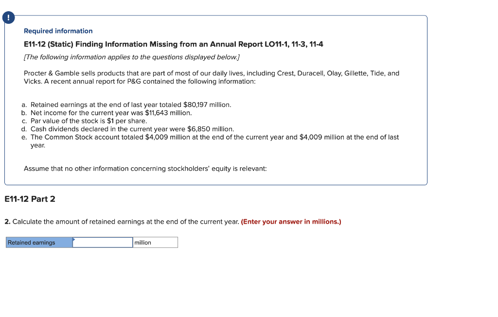 Solved Required information E11-12 (Static) Finding | Chegg.com