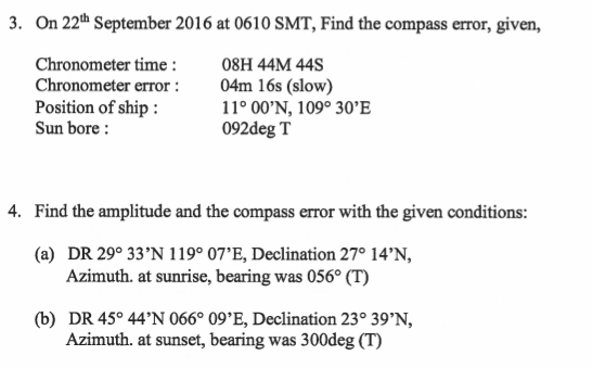 Solved 3. On 22th September 2016 at 0610 SMT, Find the | Chegg.com