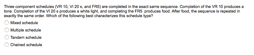 Solved Three component schedules (VR 10, VI 20 s, and FR5) | Chegg.com