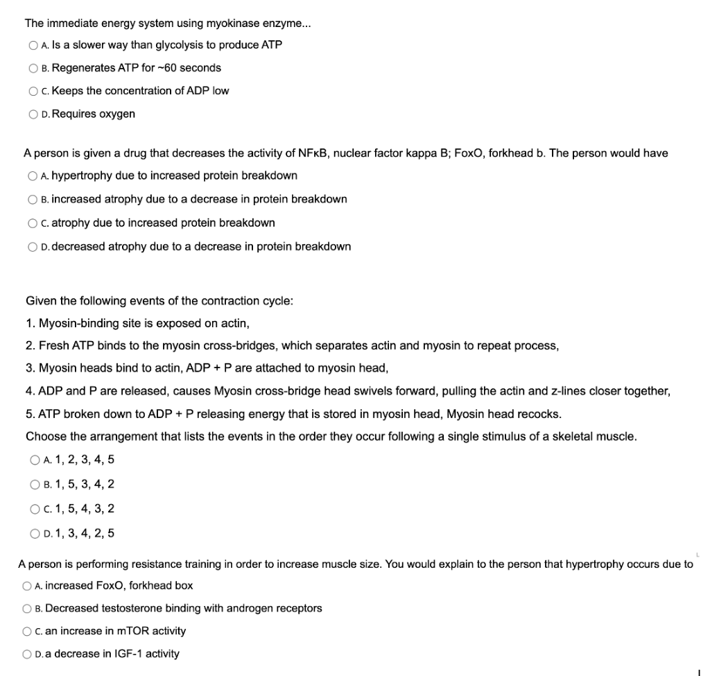 Solved The immediate energy system using myokinase enzyme... | Chegg.com