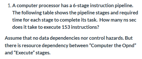 1. A computer processor has a 6-stage instruction | Chegg.com
