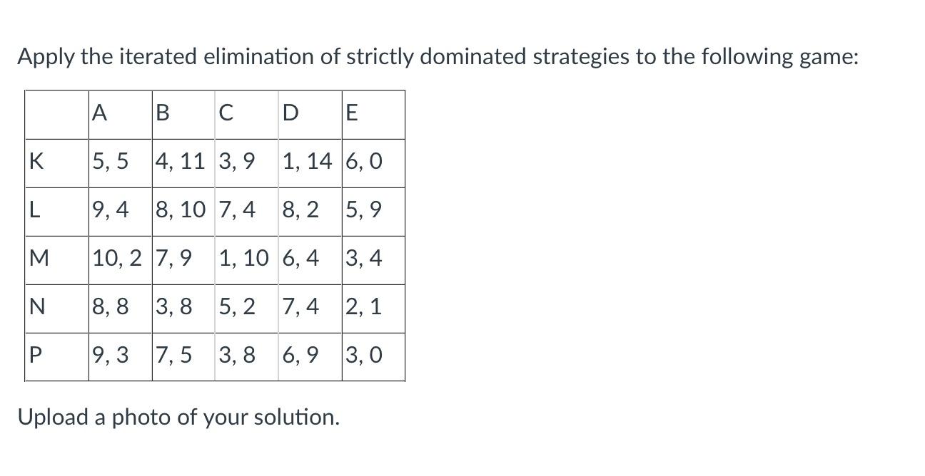 Solved Apply the iterated elimination of strictly dominated | Chegg.com