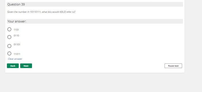 Solved Question 39 Given the number A-10110111, wat bits | Chegg.com