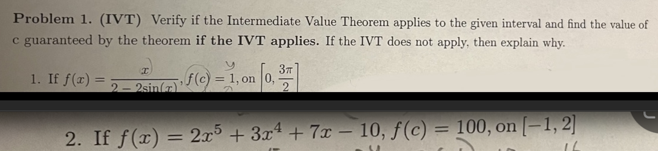Solved Problem 1. (IVT) Verify if the Intermediate Value | Chegg.com