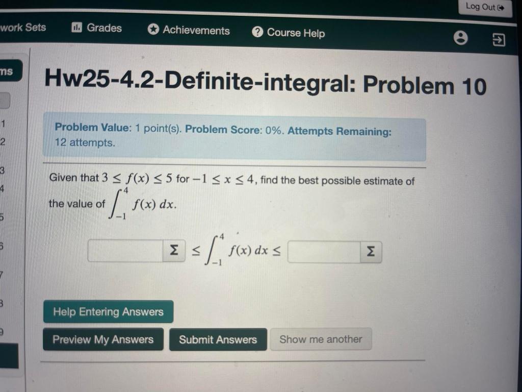 Solved 0 Hw25-4.2-Definite-integral: Problem 9 Problem | Chegg.com