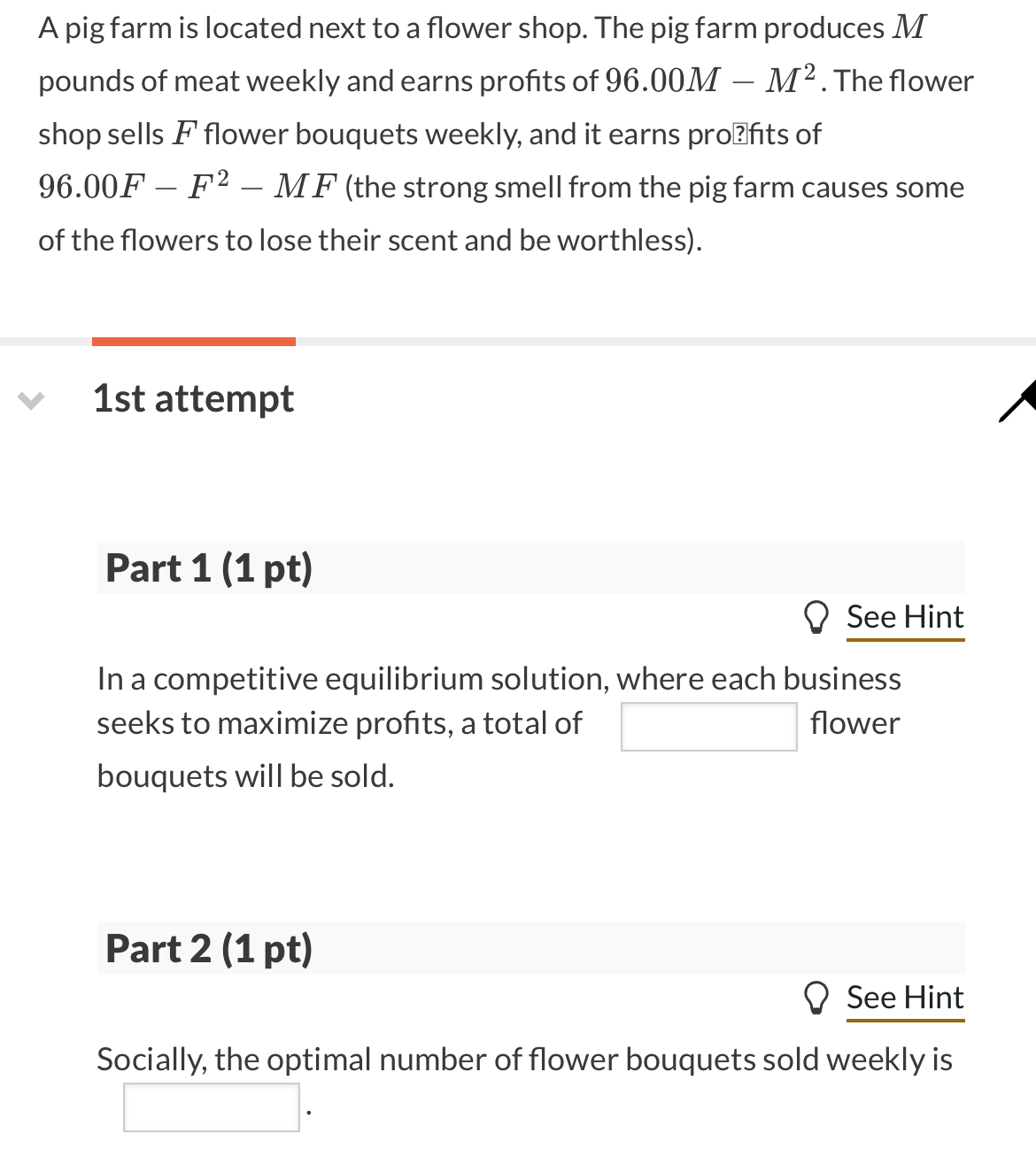 Solved 1st attemptPart 1 (1 ﻿pt)See HintIn a competitive | Chegg.com