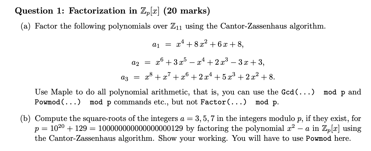 Question 1 Factorization In Zp X 20 Marks A 4763