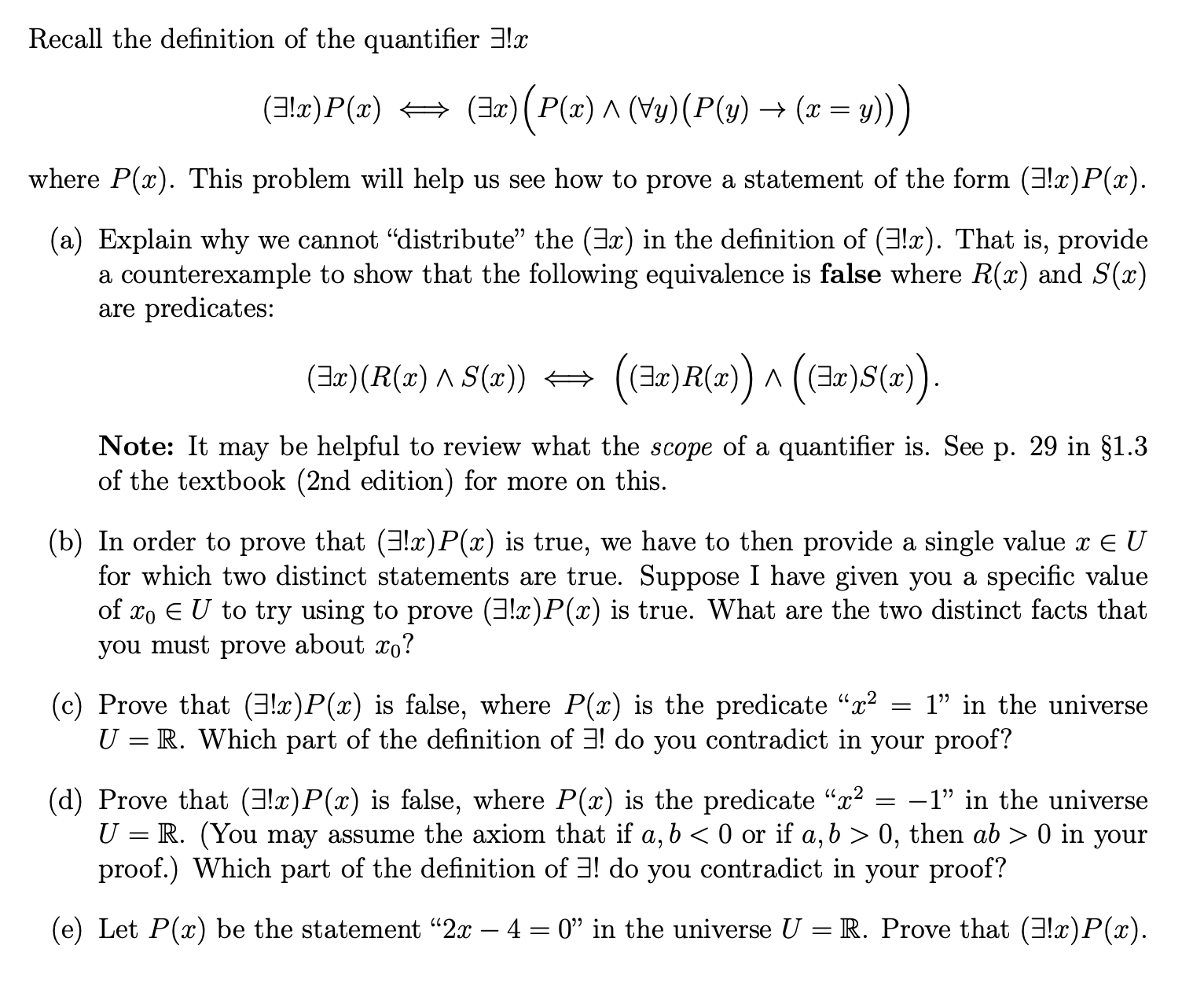 Solved Recall the definition of the quantifier ∃!x | Chegg.com