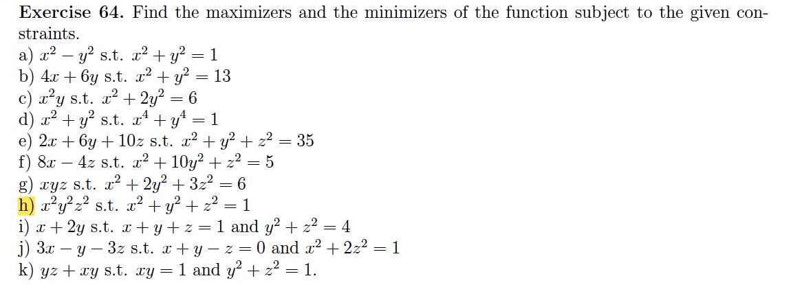 Solved = Exercise 64. Find the maximizers and the minimizers | Chegg.com