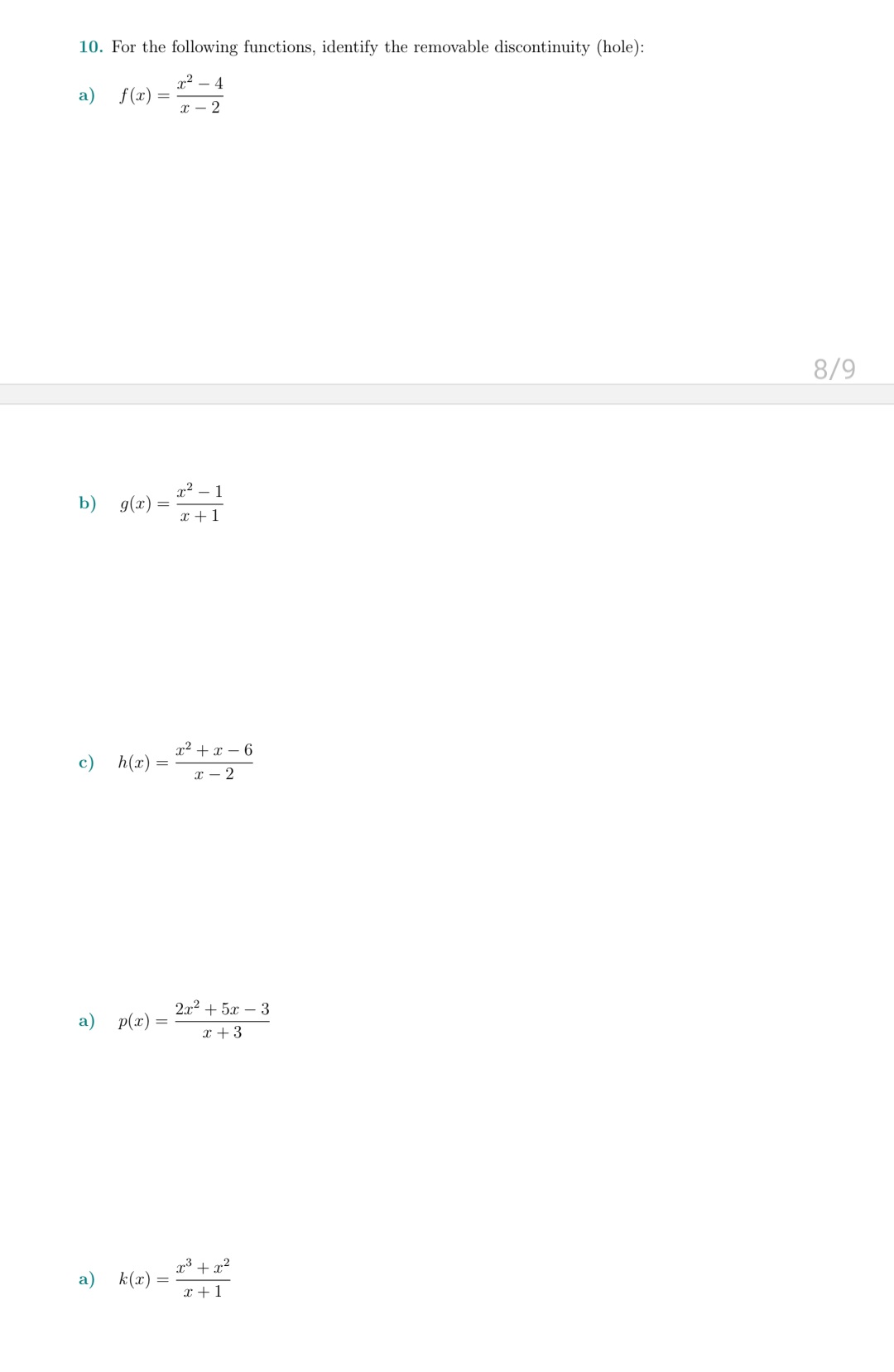 Solved 10. For the following functions, identify the | Chegg.com