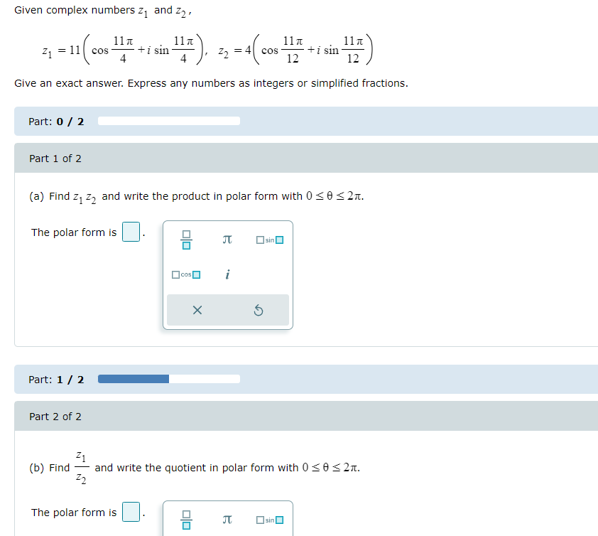 Solved Given complex numbers z1 and z2, | Chegg.com