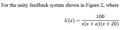 Solved For the unity feedback system shown in Figure 2, | Chegg.com