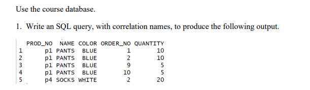 Solved Use the course database. 1. Write an SQL query, with | Chegg.com