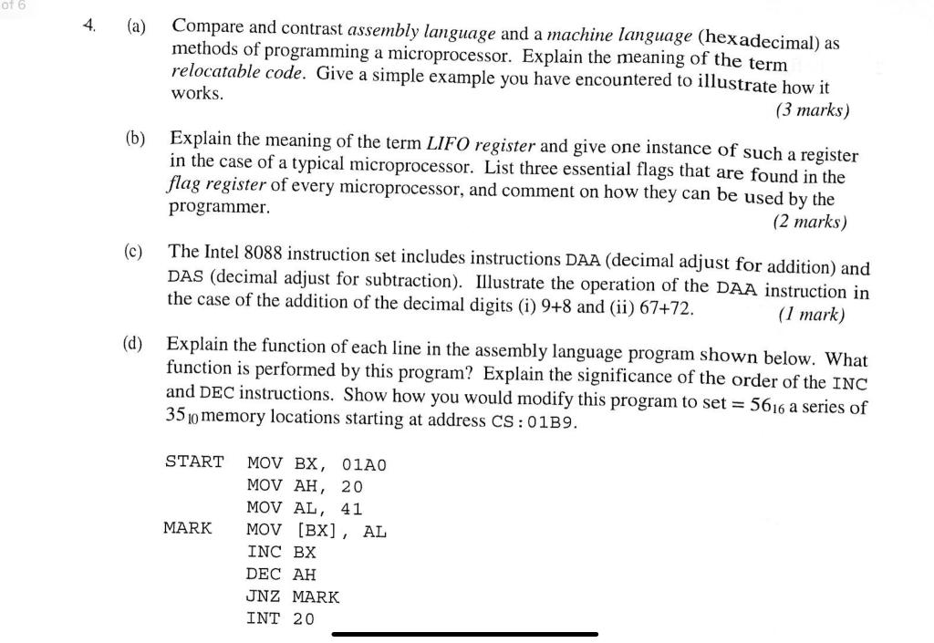 Solved of 6 4. (a) Compare and contrast assembly language | Chegg.com