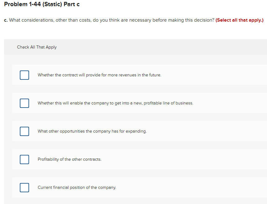 Solved Problem 1-44 (Static) Cost Data for Managerial | Chegg.com
