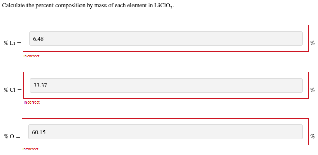 Solved Calculate the percent composition by mass of each | Chegg.com
