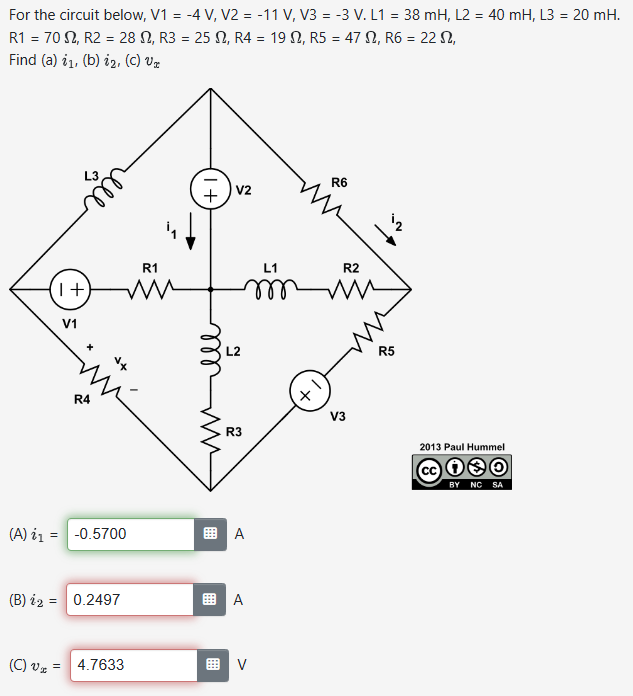 Solved For the circuit below, V1=−4 V, V2=−11 V, V3=−3 | Chegg.com
