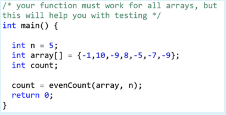 Solved In the code below, the definition of the evenCount | Chegg.com