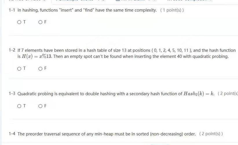 Solved 1-3 Quadratic probing is equivalent to double hashing | Chegg.com