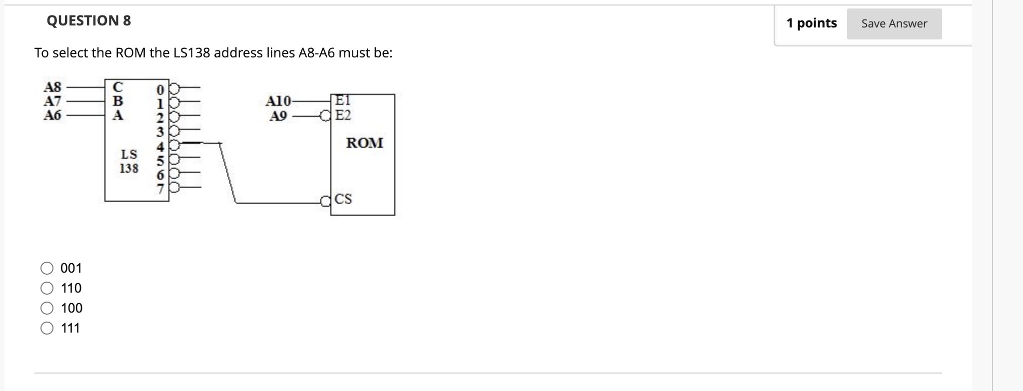 Solved To select the ROM the LS138 address lines A8-A6 must | Chegg.com