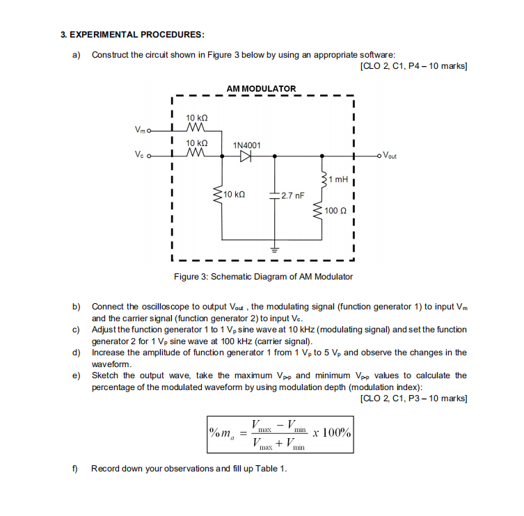 3. EXPERIMENTAL PROCEDURES: a) Construct the circuit | Chegg.com