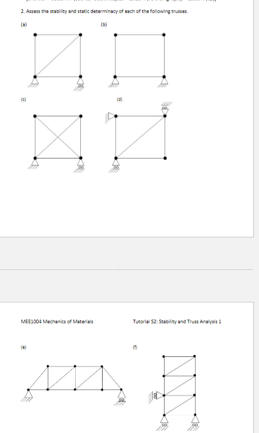 Solved 2. Assess the stability and static determinacy of | Chegg.com