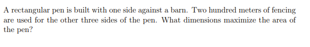 Solved A rectangular pen is built with one side against a | Chegg.com