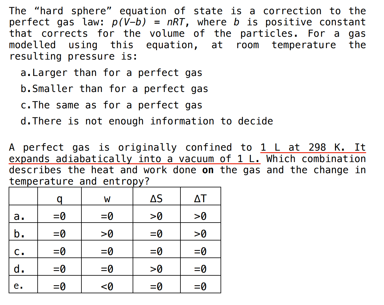 Solved The "hard sphere" equation of state is a correction | Chegg.com