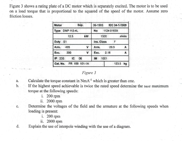 Figure 3 shows a rating plate of a DC motor which is | Chegg.com