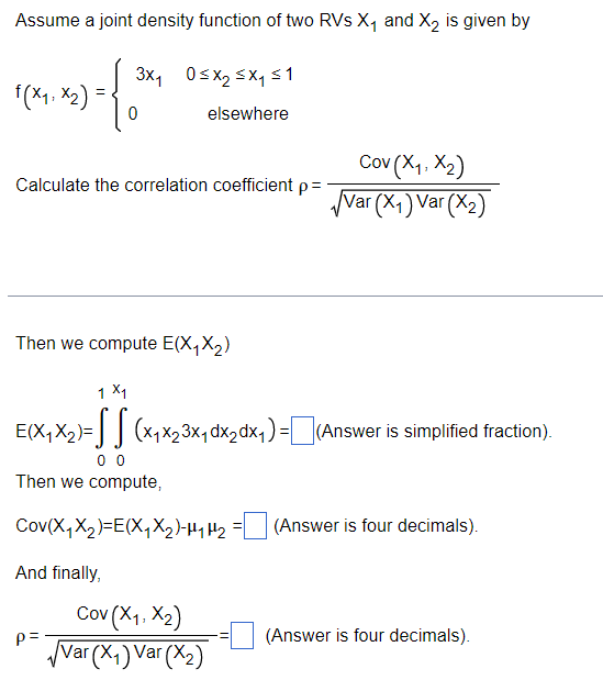 Solved Assume a joint density function of two RVS X, and X2 | Chegg.com