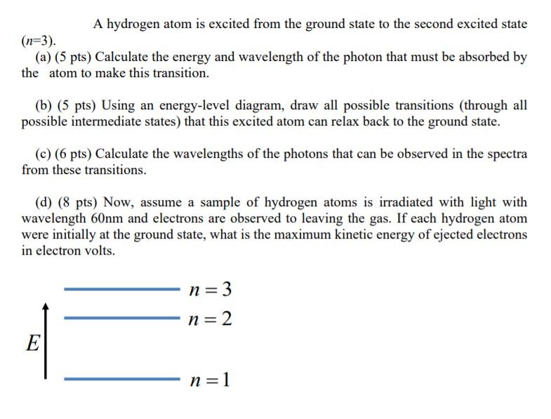 Solved A Hydrogen Atom Is Excited From The Ground State To