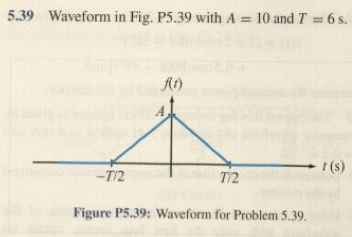 Solved 5.39 Waveform in Fig. P5.39 with A 10 and T 6 s. f0) | Chegg.com