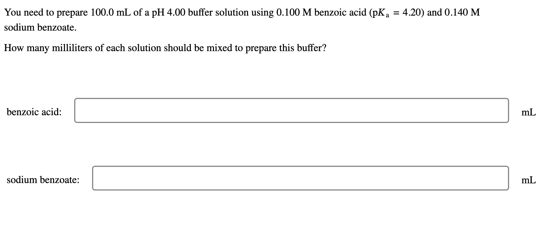 Solved You need to prepare 100.0mL ﻿of a pH4.00 ﻿buffer | Chegg.com