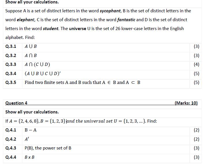 Solved Show all your calculations. Suppose A is a set of | Chegg.com