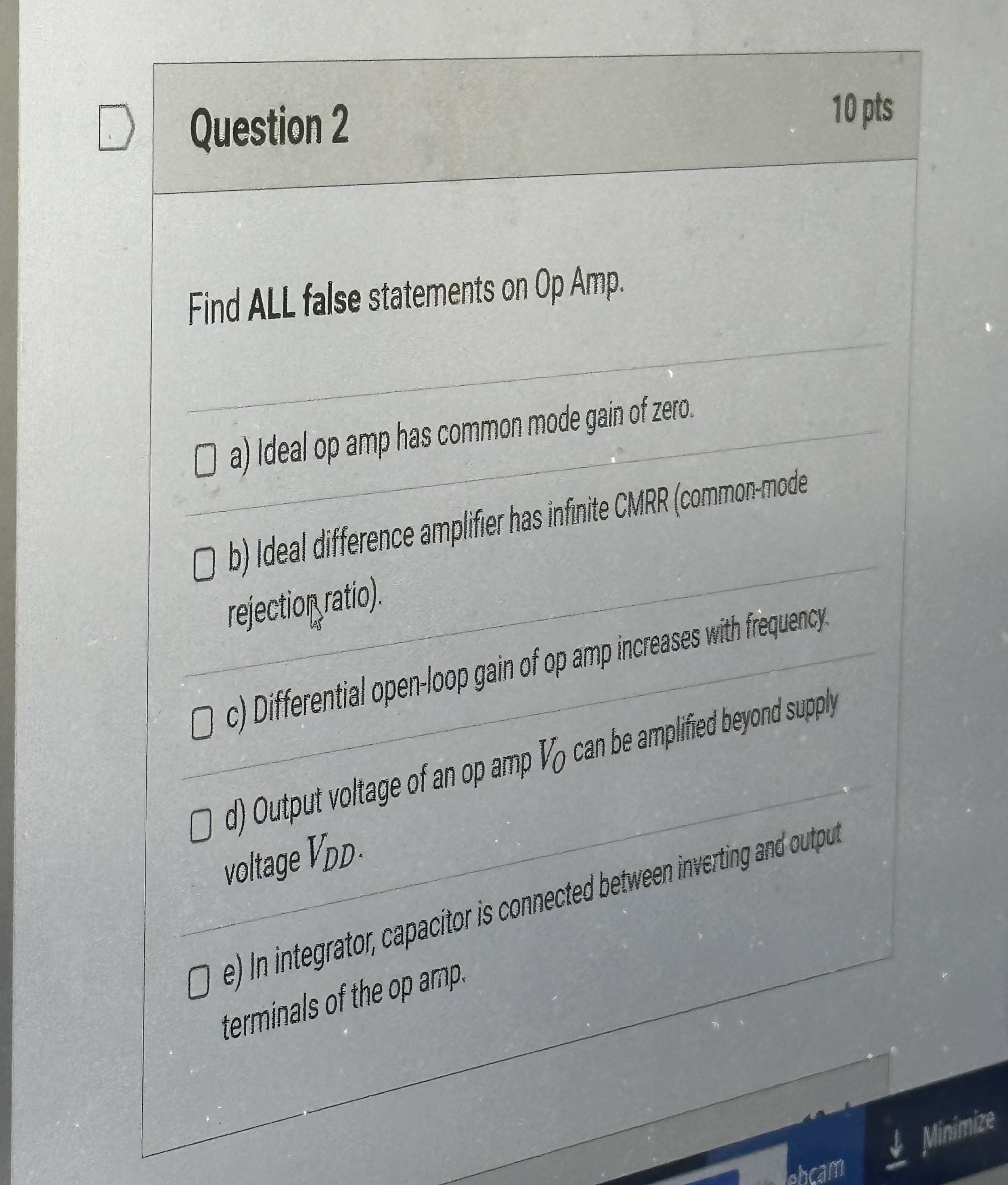 Solved Find ALL false statements on Op Amp. a) Ideal op amp | Chegg.com