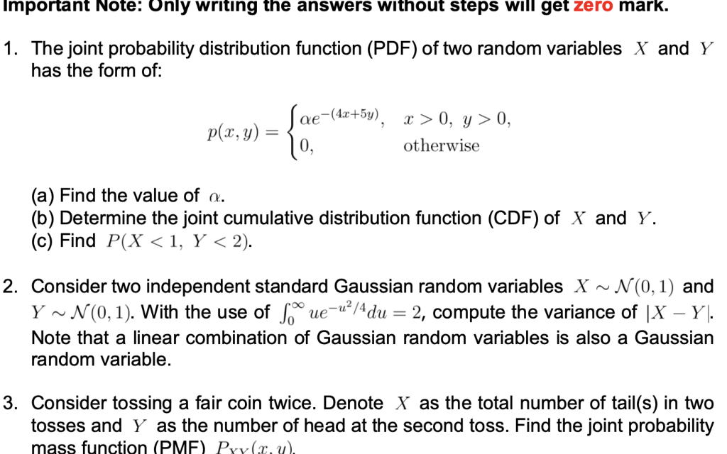 Solved 1. The joint probability distribution function (PDF) | Chegg.com
