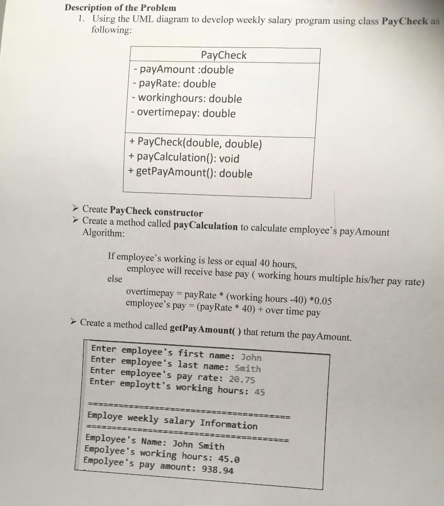 Solved Description of the Problem 1. Using the UML diagram | Chegg.com