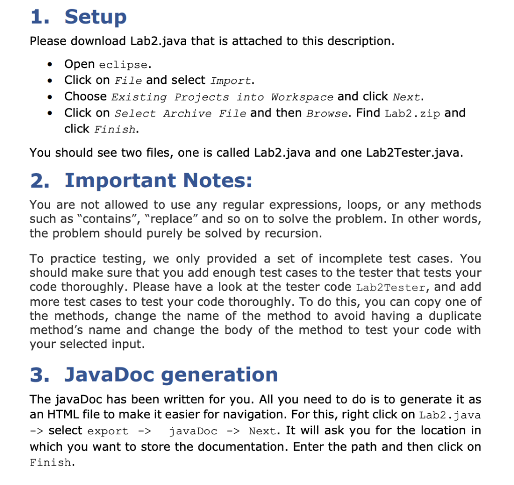 Solved 1. Setup Please download Lab2.java that is attached | Chegg.com