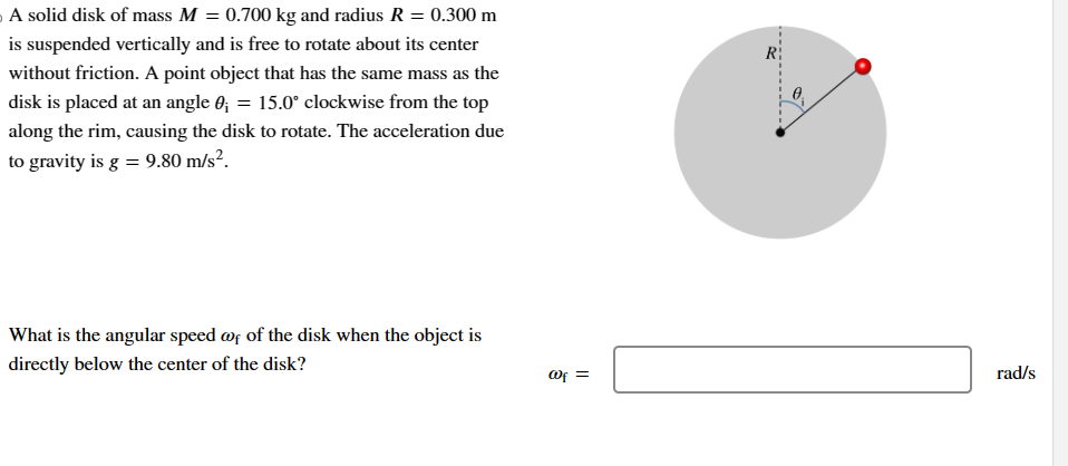 Solved A solid disk of mass M=0.700 kg and radius R=0.300 m | Chegg.com