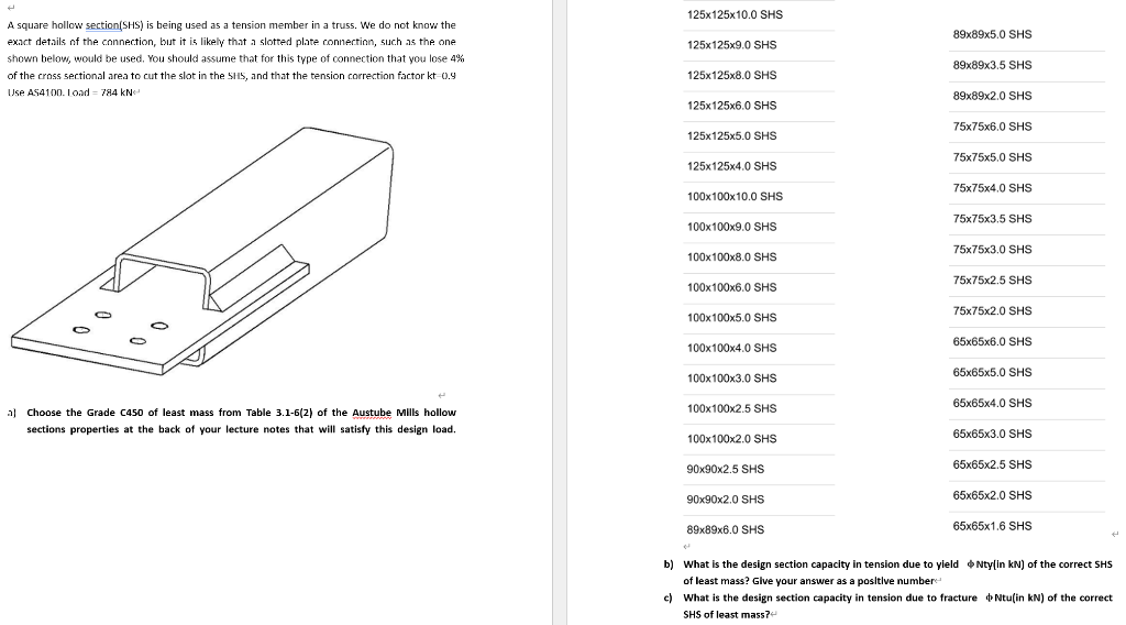 Solved A square hollow section(SHS) is being used as a | Chegg.com